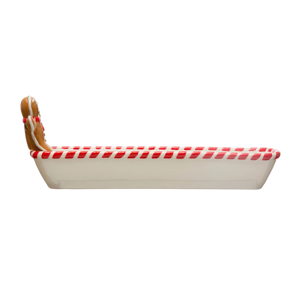 Hand-Painted Ceramic Cracker Dish w/ Candy Cane Edge & Gingerbread Man ...